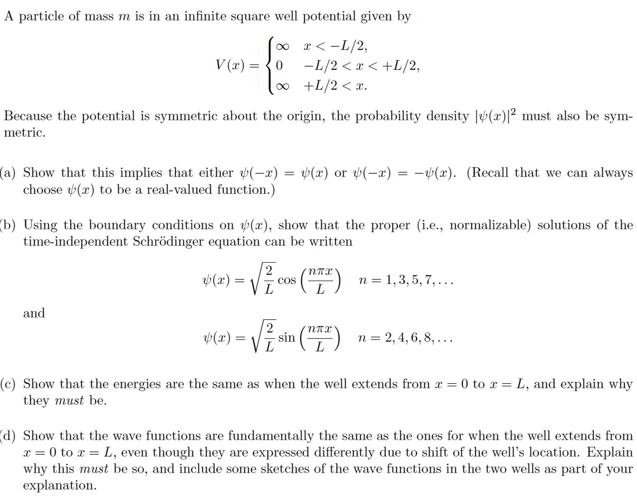 Solved A particle of mass m is in an infinite square well | Chegg.com