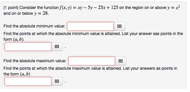 Solved 1 Point Consider The Functionf X Y Xy 5y 25x