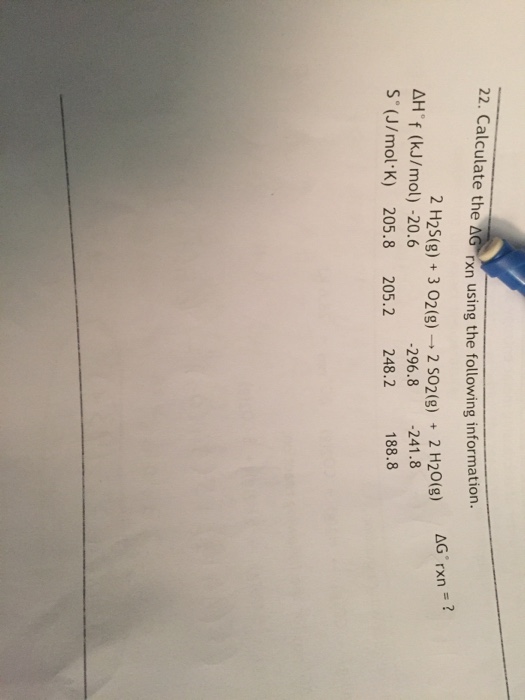 Solved Calculate the delta G rxn using the following | Chegg.com