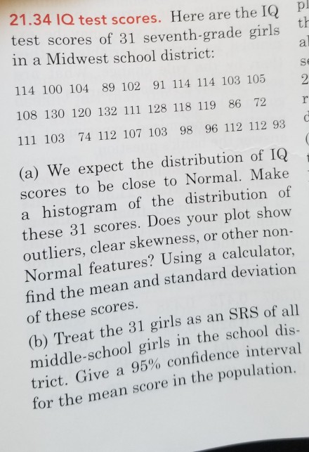Solved 21.34 IQ test scores. Here are the IQ P test scores | Chegg.com