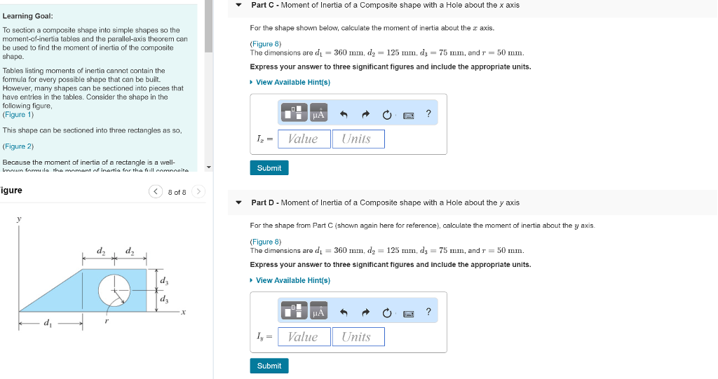 Solved Part C Moment of Inertia of a Composite shape with a | Chegg.com