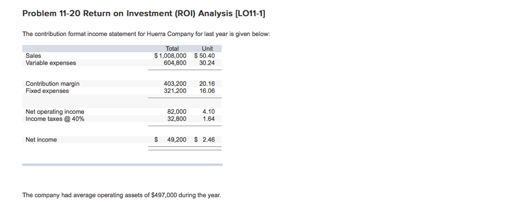 Solved Problem 11-20 Return on investment (ROI) Analysis | Chegg.com