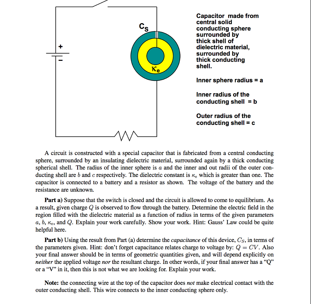 Solved Capacitor made from central solid conducting sphere | Chegg.com