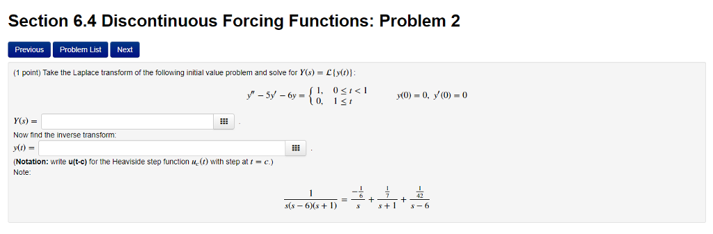 Solved Section 6.4 Discontinuous Forcing Functions: Problem | Chegg.com