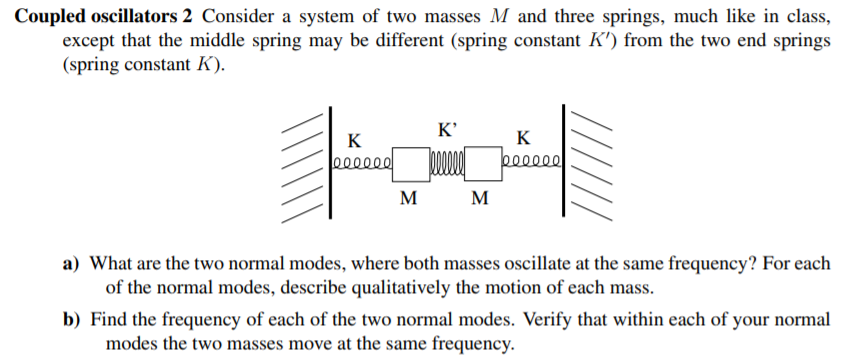 Solved Coupled oscillators 2 Consider a system of two masses | Chegg.com
