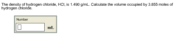 Solved The density of hydrogen chloride, HCI, is 1.490 g/mL. | Chegg.com