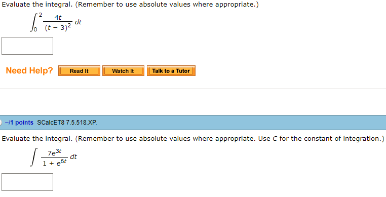 Solved Evaluate the integral. (Remember to use absolute | Chegg.com