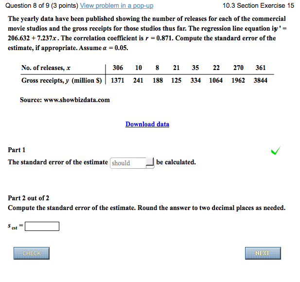 Solved Question 8 of 9 (3 points) View problem in a pop-up | Chegg.com