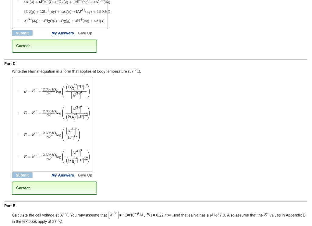 Write the Nernst equation in a form that applies at | Chegg.com