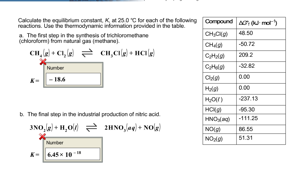 Solved Calculate the equilibrium constant, Ka 25.0 C for | Chegg.com