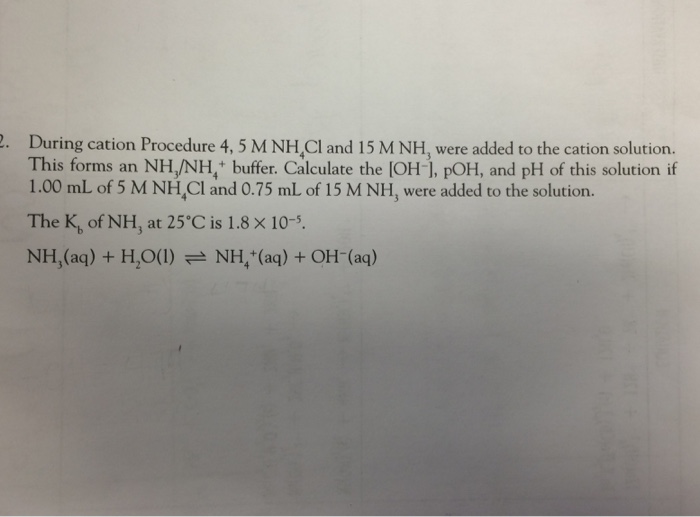 Solved During cation Procedure 4, 5 M NH4CI and 15 M NH3 | Chegg.com