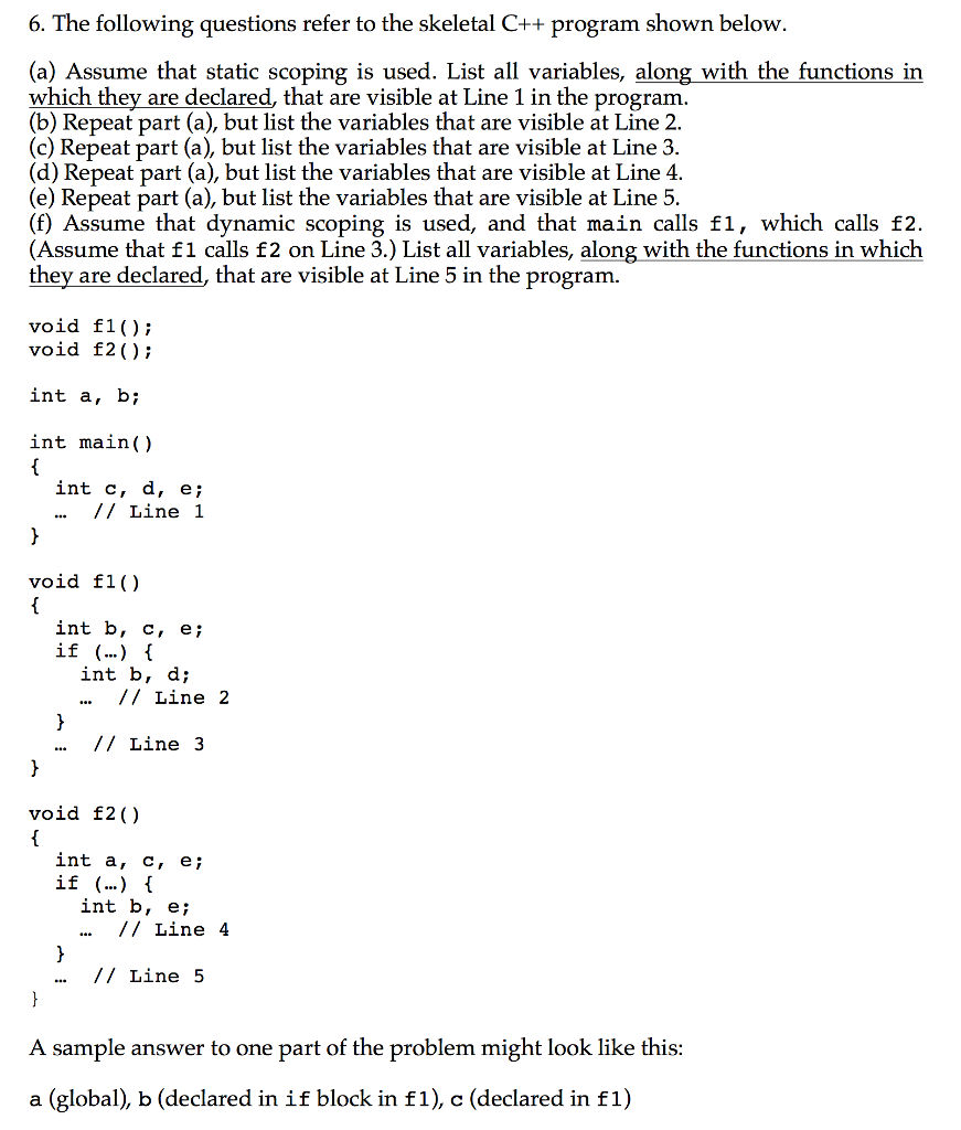 Solved The following questions refer to the skeletal C++ | Chegg.com