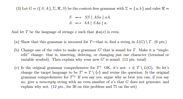 Let G = ({S, A}, sigma, R, S) be the context-free | Chegg.com