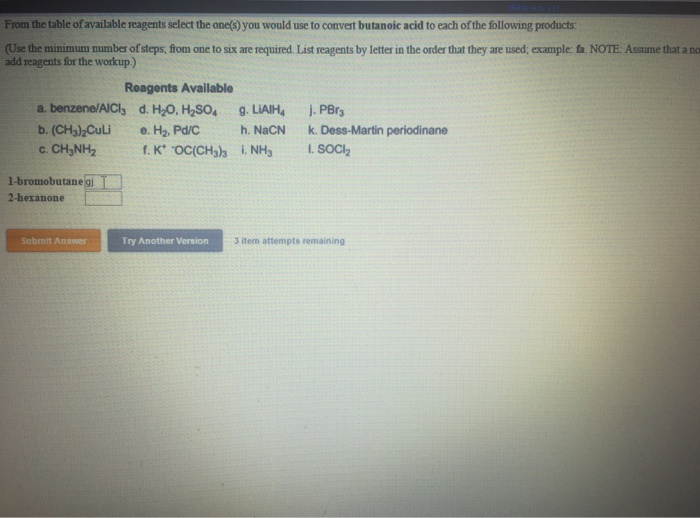 Solved From the table of available reagents select the ones | Chegg.com