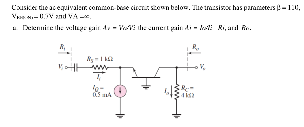 Solved Consider the ac equivalent common-base circuit shown | Chegg.com