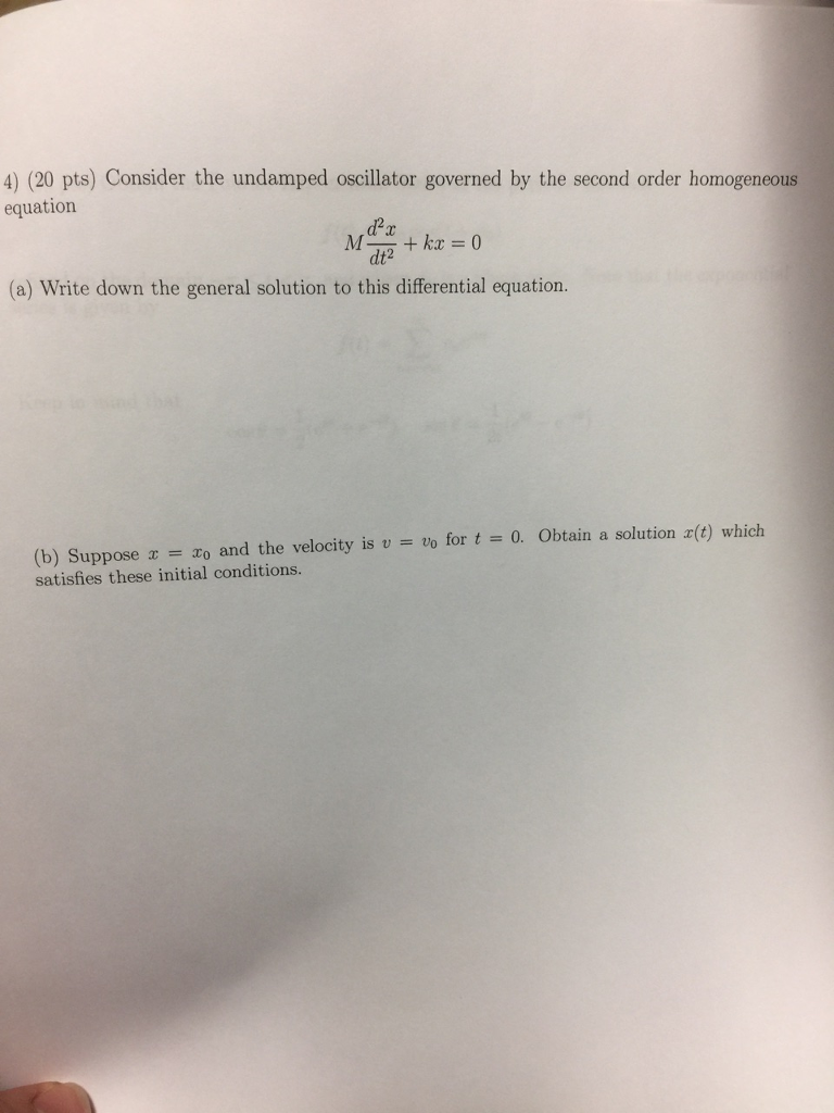 Solved Consider the undamped oscillator governed by the | Chegg.com