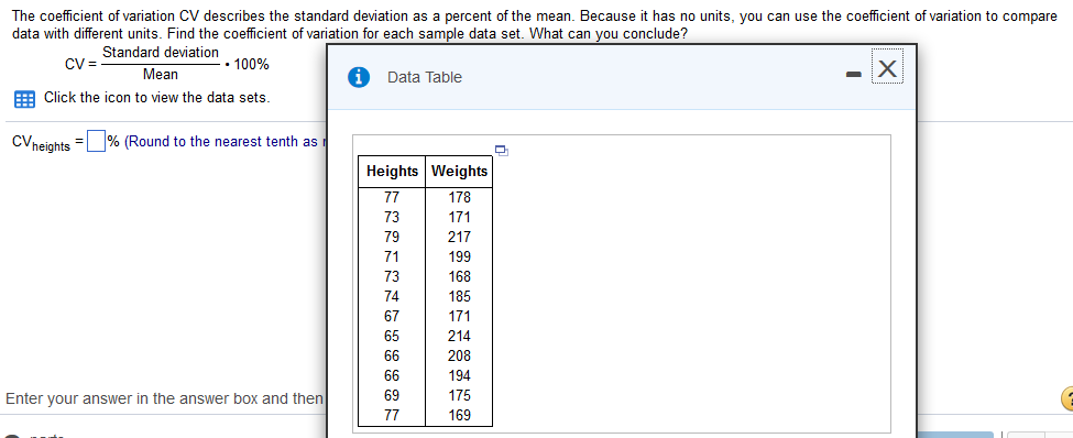 Solved The Coefficient Of Variation Cv Describes The