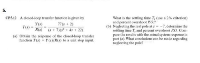 Solved 5. CP5.12 A closedloop transfer function isgiven by | Chegg.com