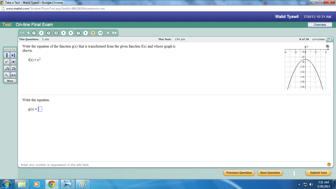 Solved Write The Equation Of The Function G X That Is