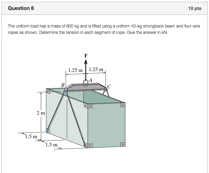 Solved Question 6 10 pts The uniform load has a mass of 800 | Chegg.com