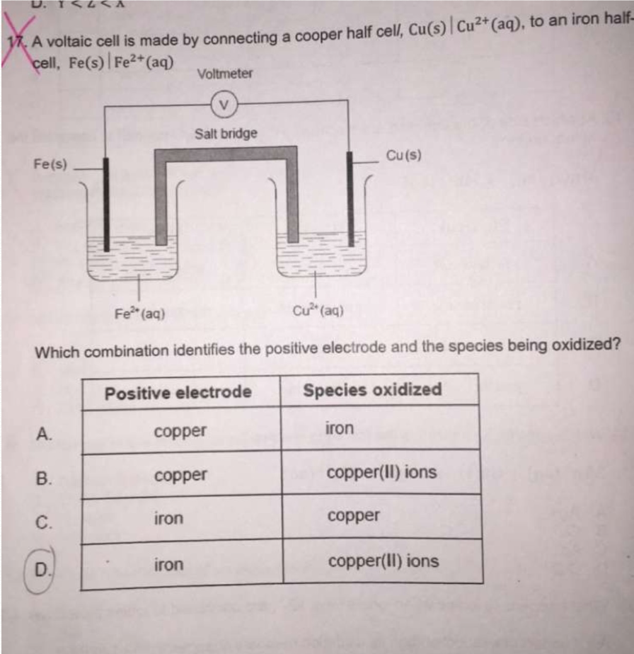 Solved A voltaic cell is made by connecting a cooper half | Chegg.com