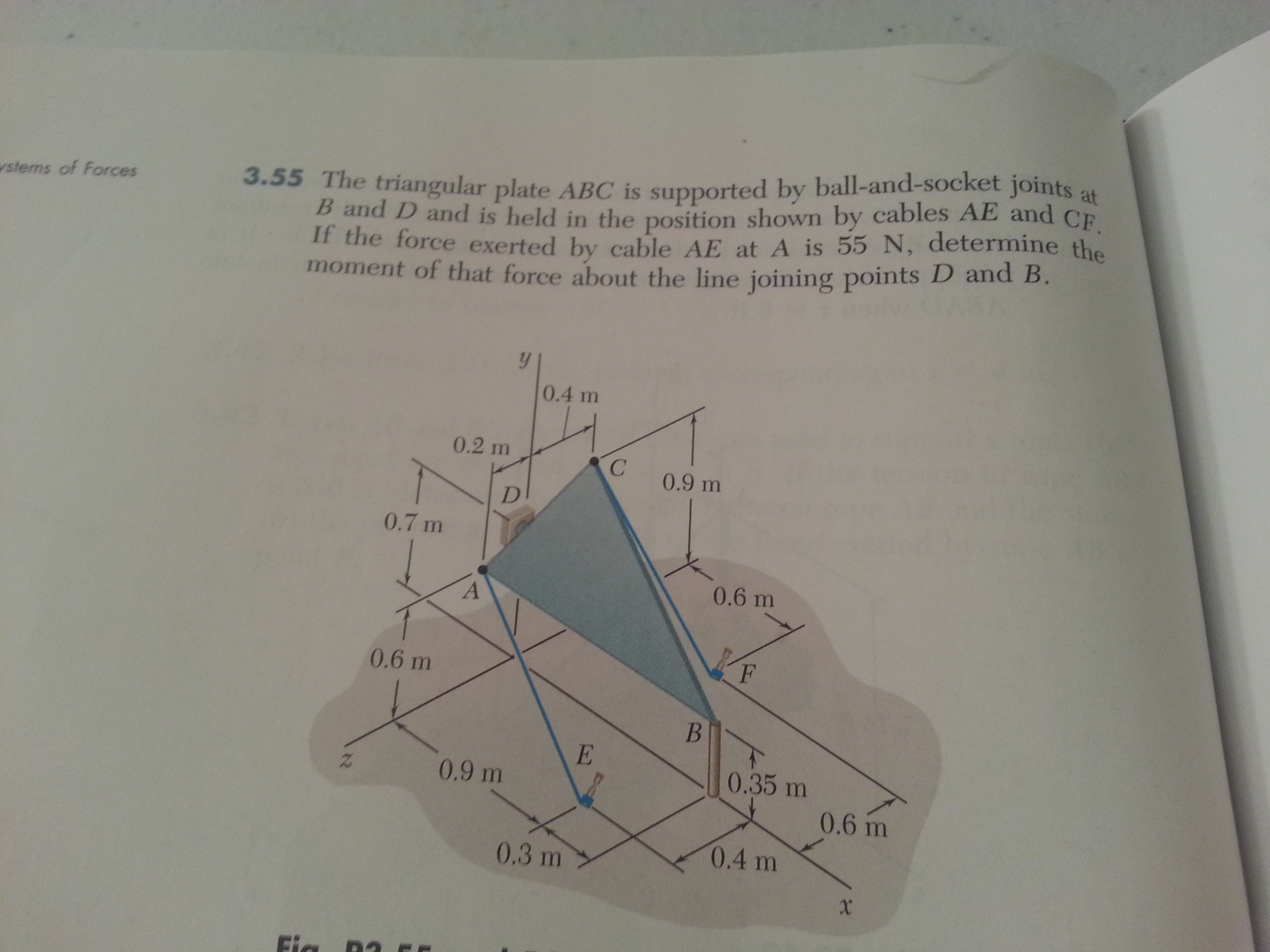 Solved 3.55 the triangular plate ABC is supported by | Chegg.com