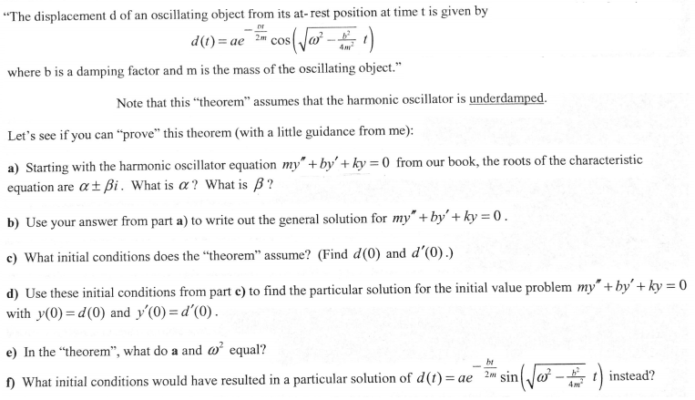 Solved The Displacement D Of An Oscillating Object From Its