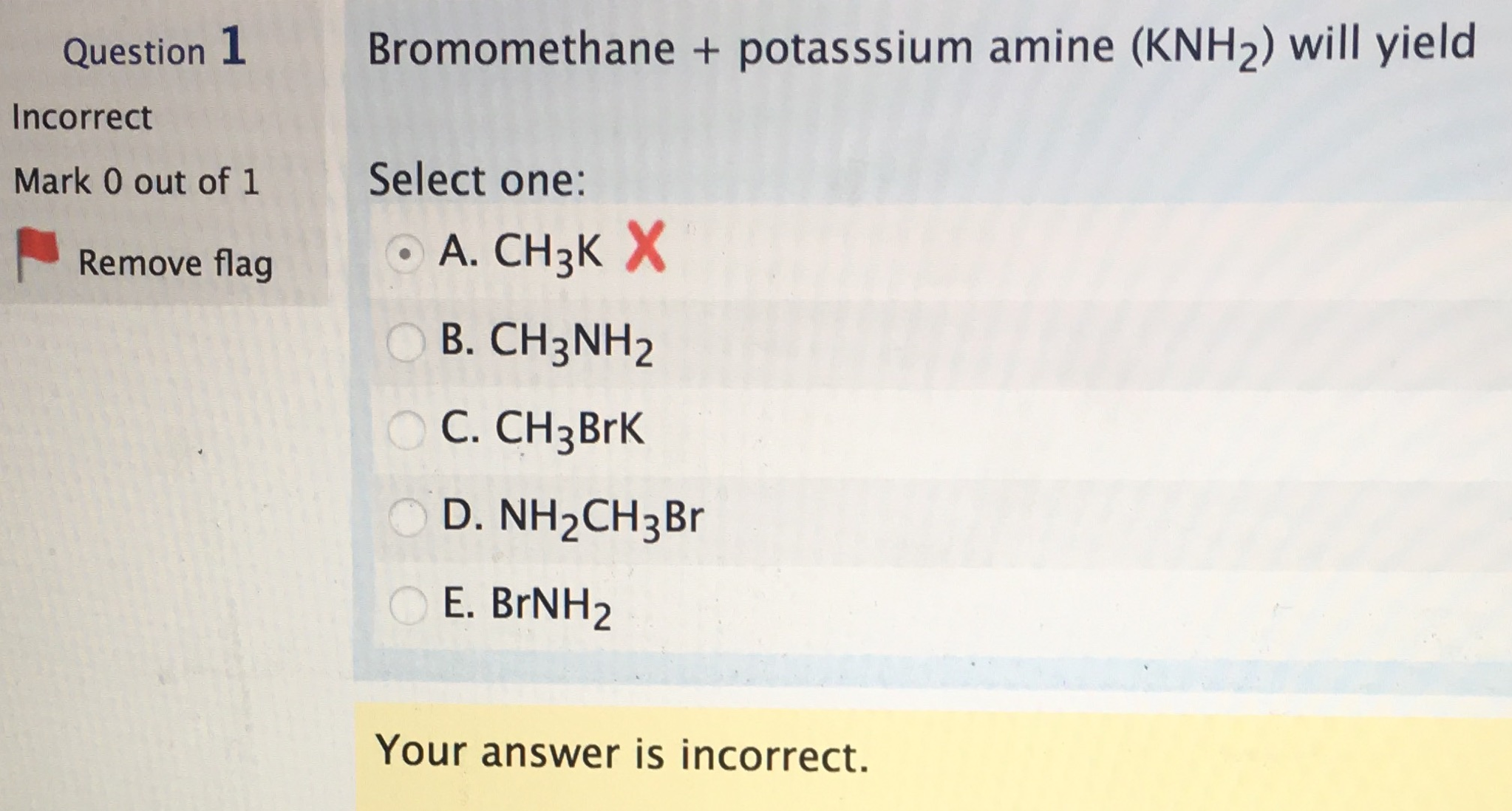 Solved Question 1 Bromomethane + potasssium amine (KNH2) | Chegg.com