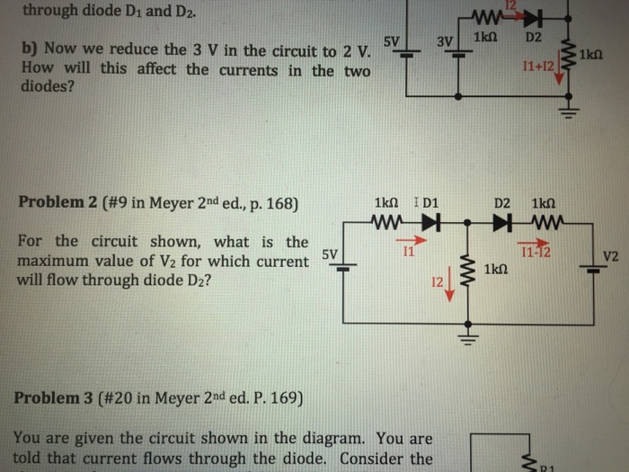 Solved 12 through diode Di and D2. 3V 1kn D b) Now we reduce | Chegg.com