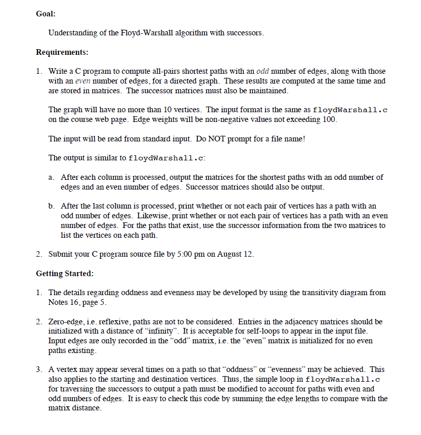 Solved Floyd-Warshall Algorithm with Successors. Need to | Chegg.com