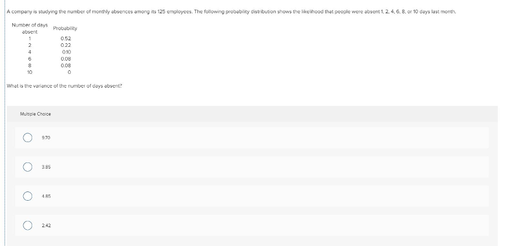 Solved A company is studying the number of monthly absences | Chegg.com