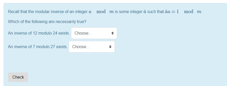 Solved mod 1 mod Recall that the modular inverse of an | Chegg.com