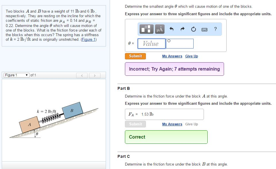 Solved Two blocks A and B have a weight of 11 lb and 6 lb | Chegg.com