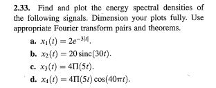 Solved 2.33. Find and plot the energy spectral densities of | Chegg.com