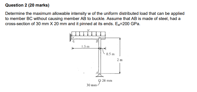 Solved Question 2 (20 marks) Determine the maximum allowable | Chegg.com