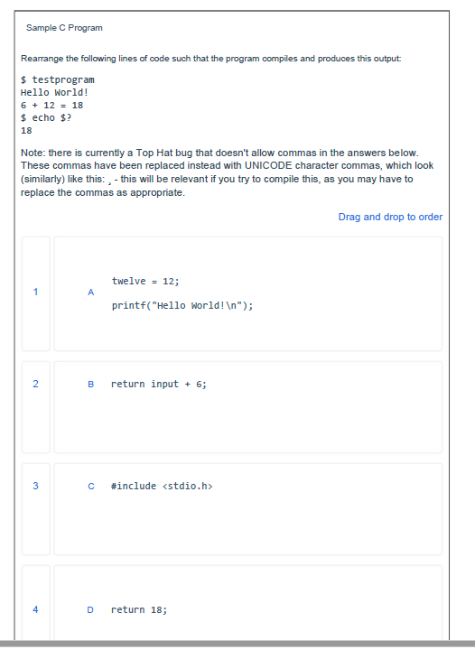 Solved Sample C Program Rearrange the following lines of | Chegg.com