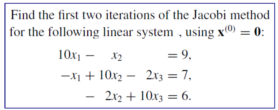 Solved Find the first two iterations of the Jacobi method | Chegg.com