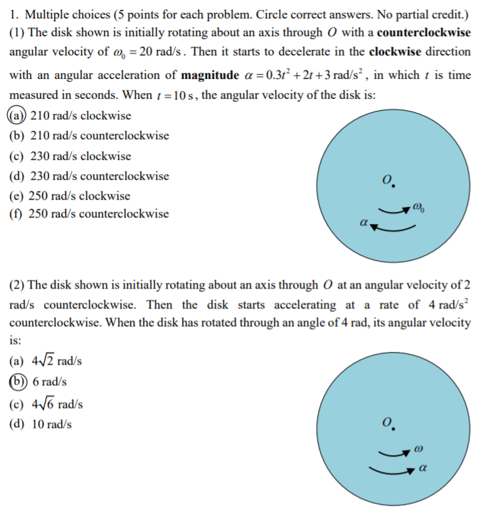Solved 1. Multiple choices (5 points for each problem. | Chegg.com
