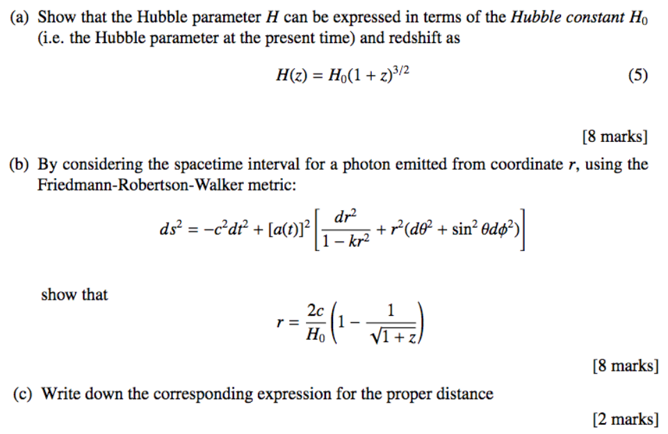 Solved (a) Show that the Hubble parameter H can be expressed | Chegg.com