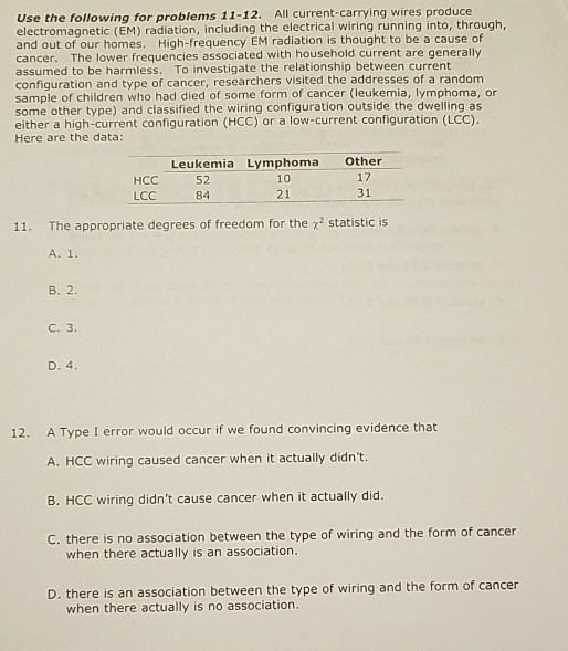 Solved Use the following for problems 11-12. All | Chegg.com