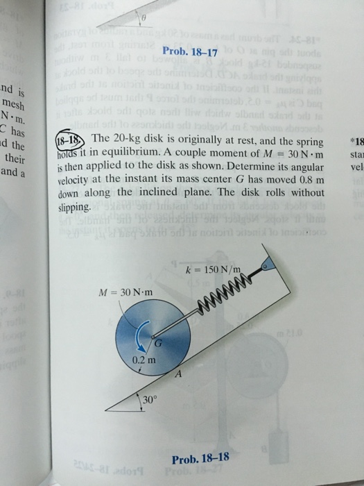 Solved The 20-kg disk is originally at rest, and the spring | Chegg.com