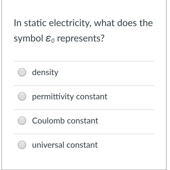 Solved In static electricity, what does the symbol ε0 | Chegg.com