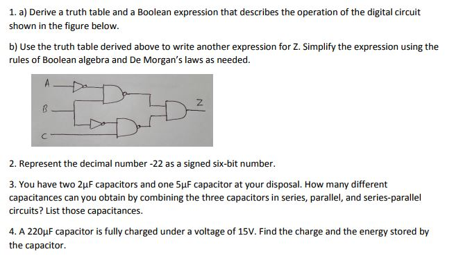 Solved 1 A Derive A Truth Table And A Boolean Expression