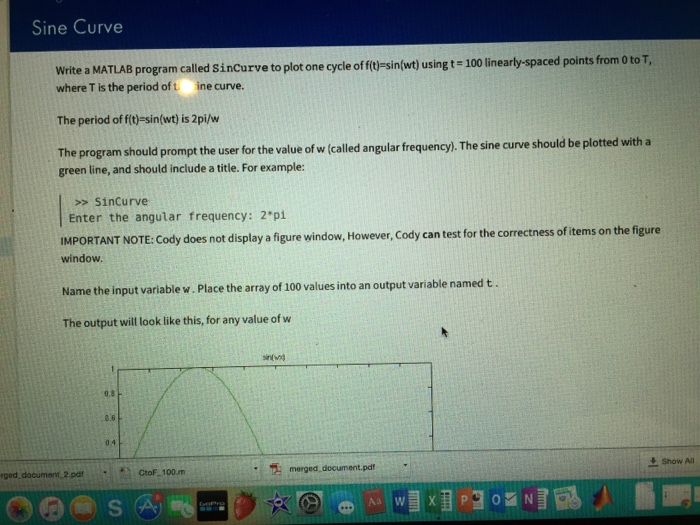 Solved Write A Matlab Program Called Sinecurve To Plot One