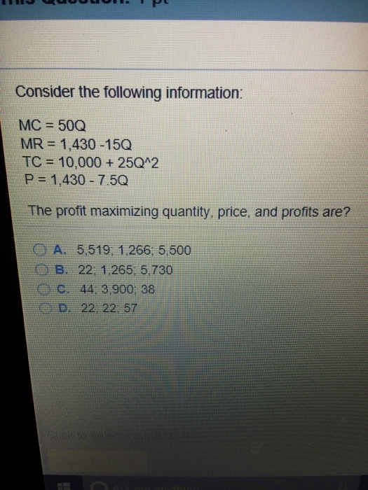 Solved Consider the following information: MC = 50 Q MR = | Chegg.com