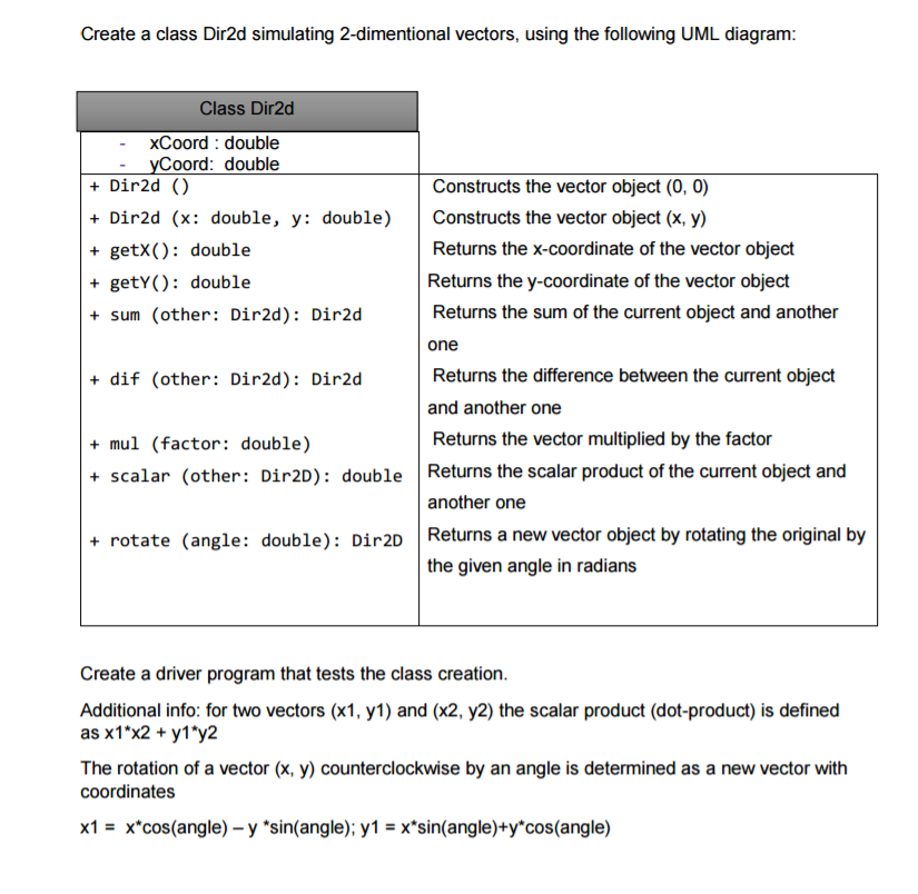 Solved Create a class Dir2d simulating 2-dimentional | Chegg.com