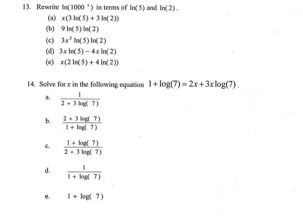 Solved Rewrite In(1000^x) in terms of In(5) and In(2). (a) | Chegg.com