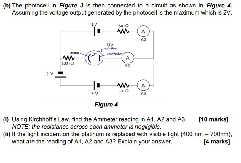Solved (b) The photocell in Figure 3 is then connected to a | Chegg.com