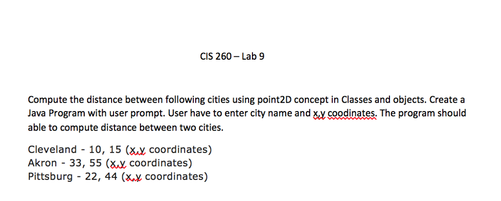 Solved CIS 260-Lab 9 Compute the distance between following | Chegg.com