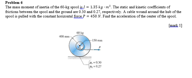 Solved The mass moment of inertia of the 60-kg spool is I = | Chegg.com